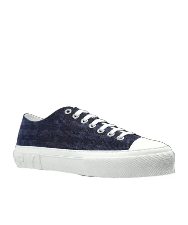 Burberry Checked Low Top Sneakers - Navy Blue