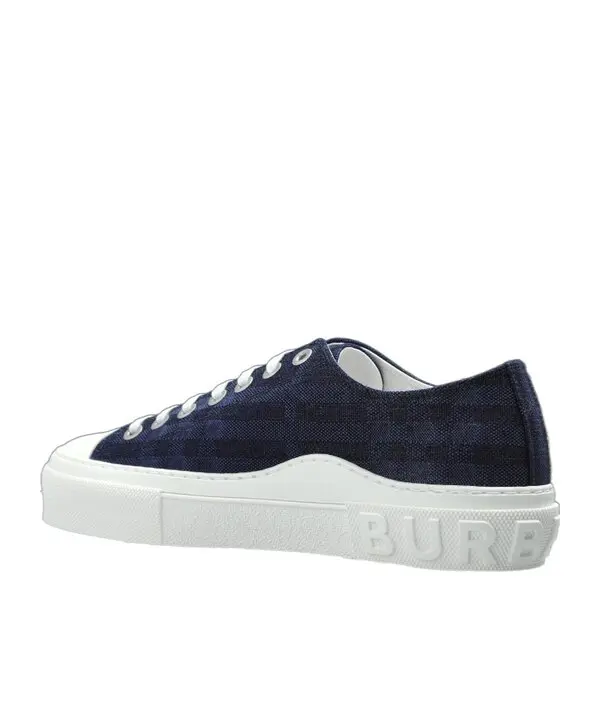 Burberry Checked Low Top Sneakers - Navy Blue