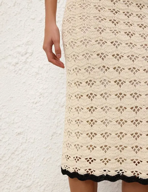 Zimmermann Rhiannon Crochet Midi Skirt - Cream/black