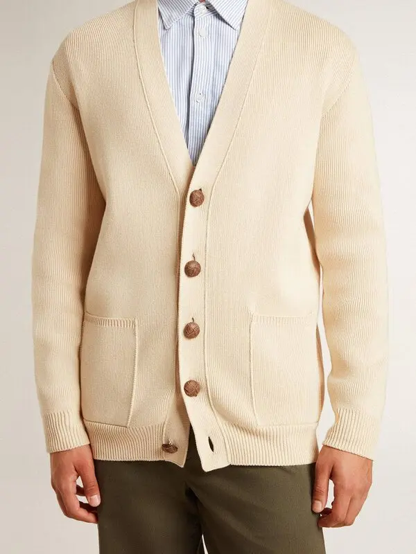 GOLDEN GOOSE Logo Lettering Buttoned Cardigan - Nude