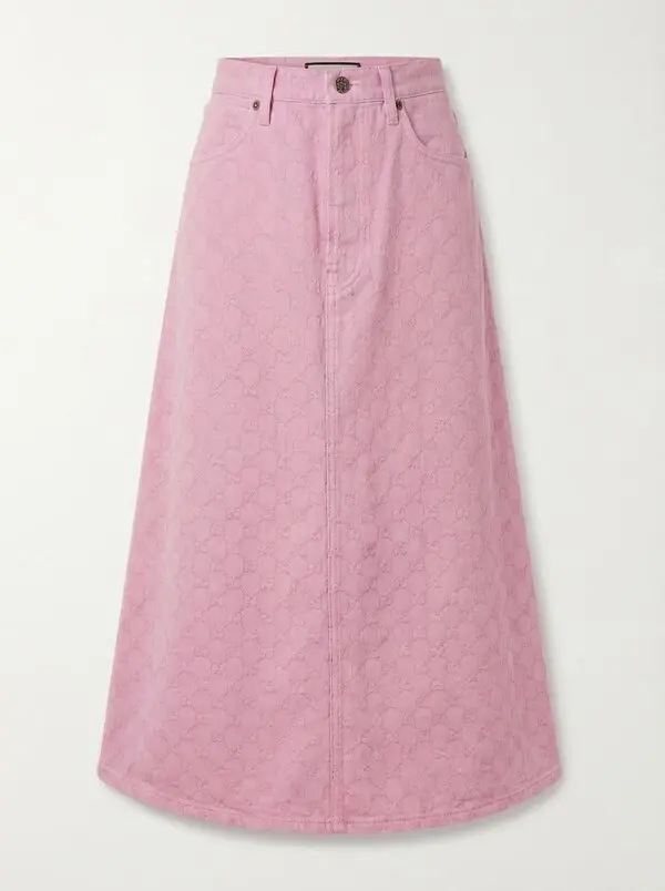 Gucci Gg Cotton Denim Jacquard Skirt