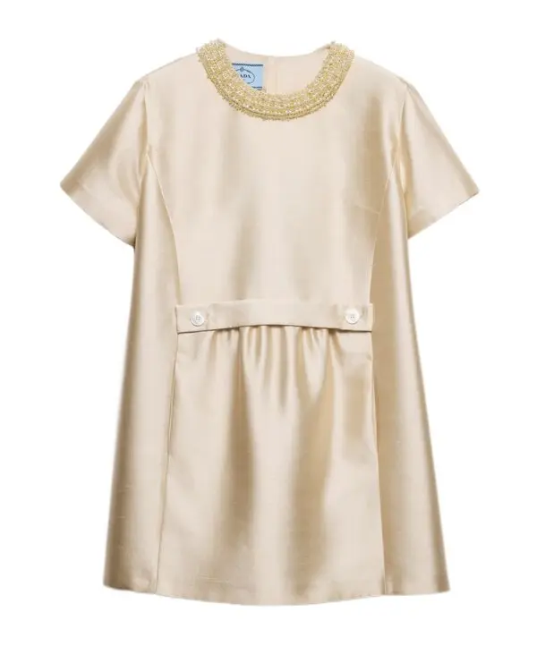 Prada Embroidered Double Shantung Dress - Sand-colored
