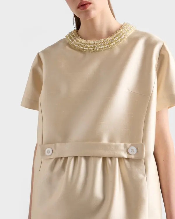 Prada Embroidered Double Shantung Dress