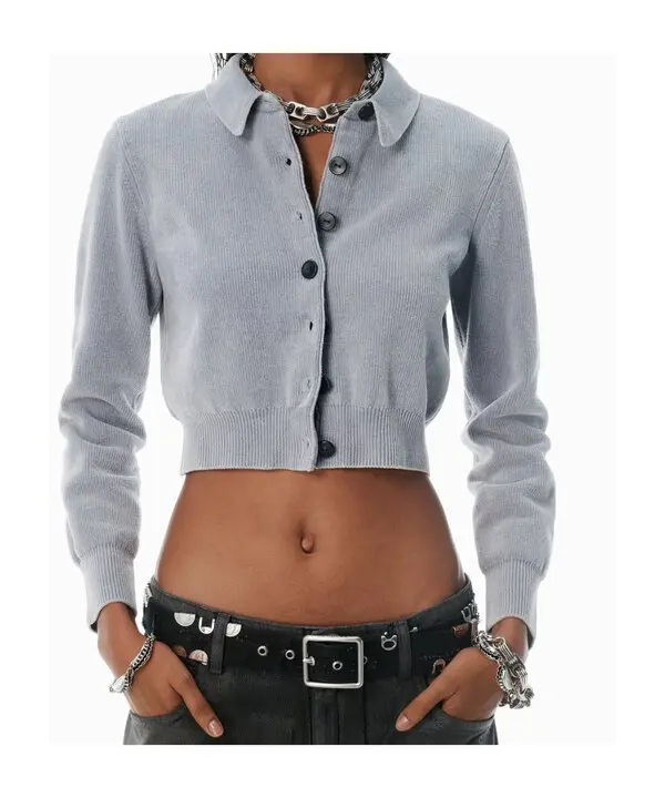 Alexander Wang Cropped Polo Cardigan - Grey