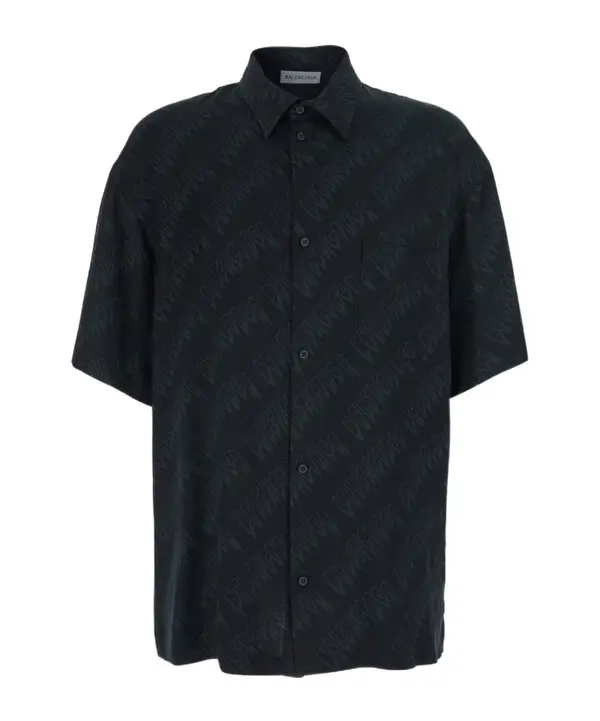 Balenciaga All-over Logo Short-sleeve Shirt - Black