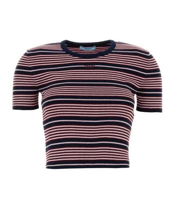 Prada Striped Short-sleeve Knitted Top - Black