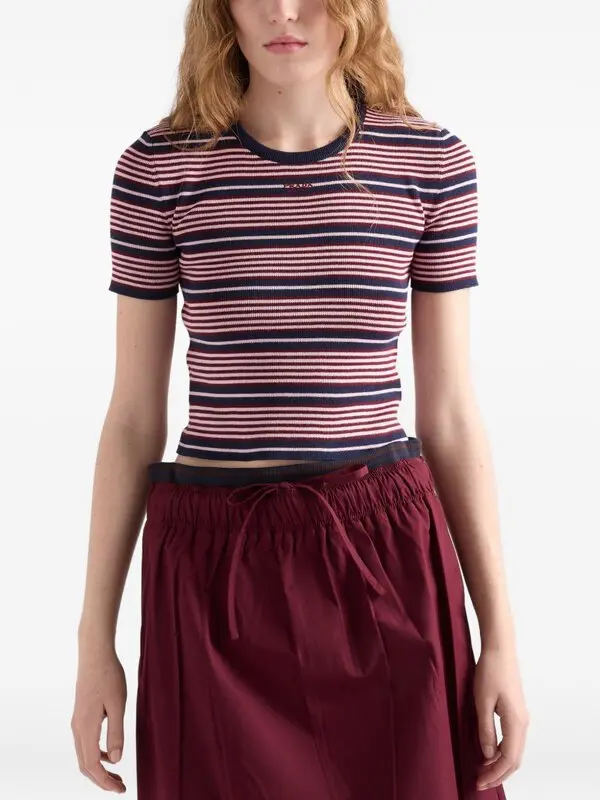 Prada Striped Short-sleeve Knitted Top