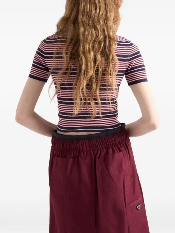 Prada Striped Short-sleeve Knitted Top