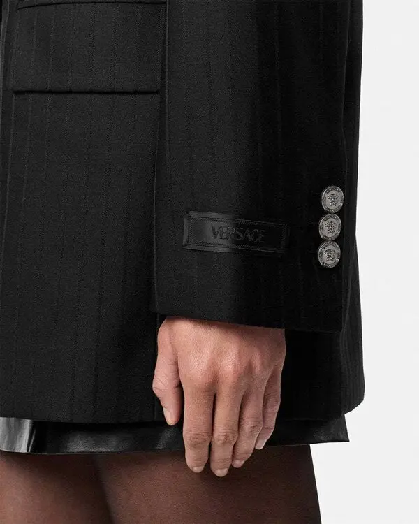 Versace Double Breasted Pinstripe Blazer - Black