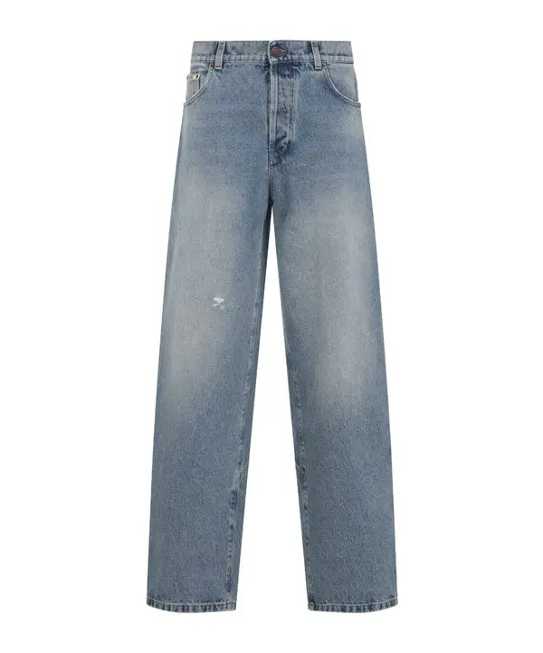 Moschino Distressed Straight-leg Jeans - Gray