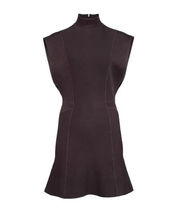 Alaïa Silk Knit High Neck Short Sleeve Dress