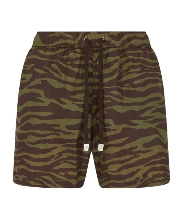 Attico Zebra Printed Shorts - Dark Green/dark Brown