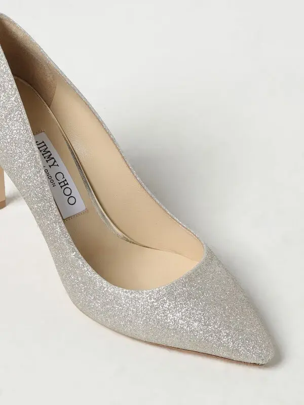 JIMMY CHOO Romy 85 Champagne Glitter Pointed Toe Stiletto Pumps - Gray