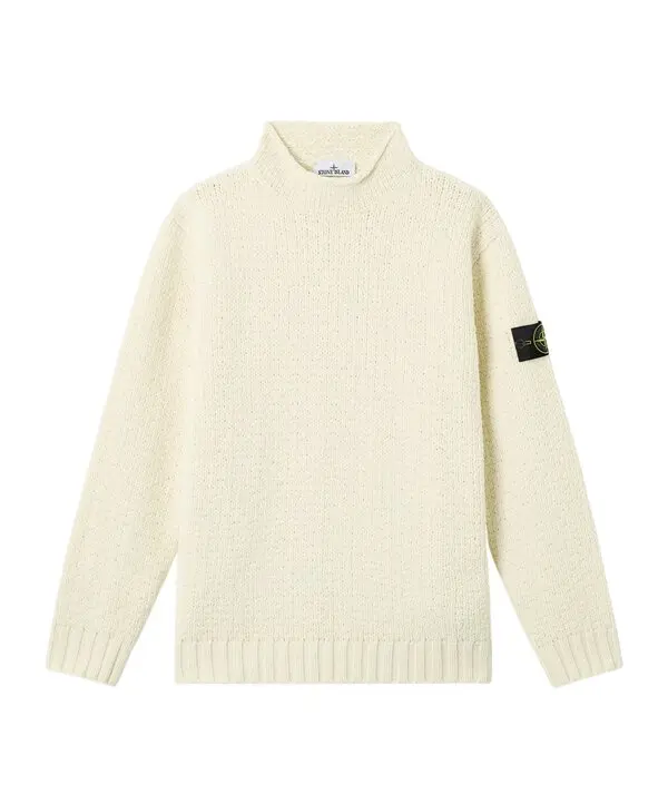 Stone Island Mock Neck Sweater With Reverse Stitch Details - Ivory