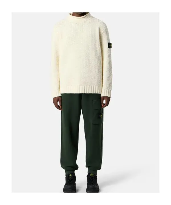 Stone Island Mock Neck Sweater With Reverse Stitch Detail - Ivory