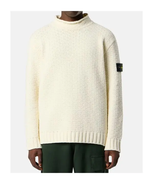 Stone Island Mock Neck Sweater With Reverse Stitch Detail - Ivory