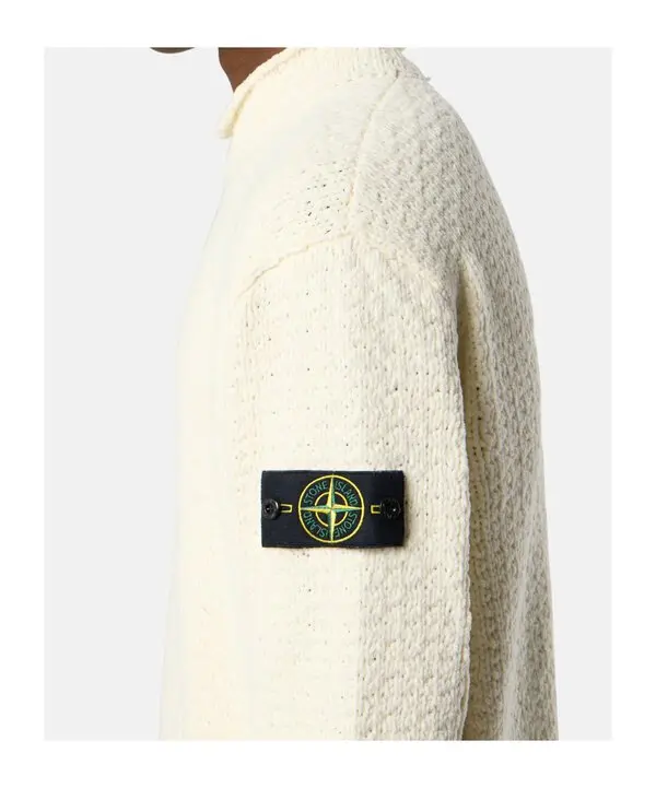Stone Island Mock Neck Sweater With Reverse Stitch Detail - Ivory