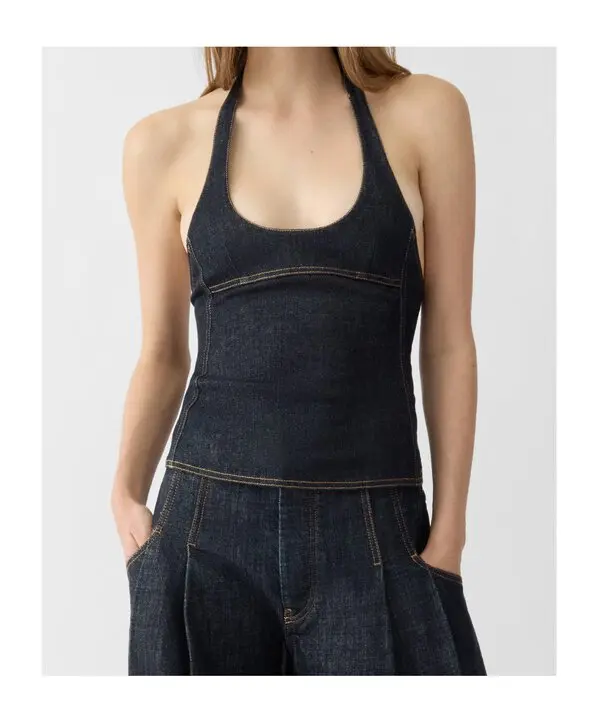 Jacquemus Denim Halterneck Top - Deep Navy Blue