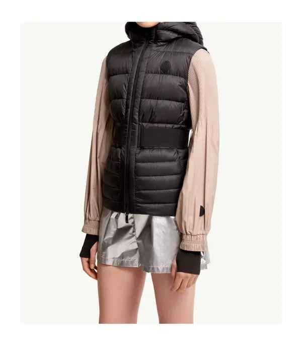 Moncler Melia Hooded Down Gilet With Belted Waist - Black