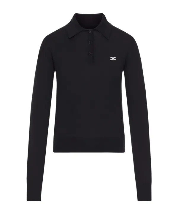 Celine Long Sleeve Fine Cotton Polo Sweater - Black