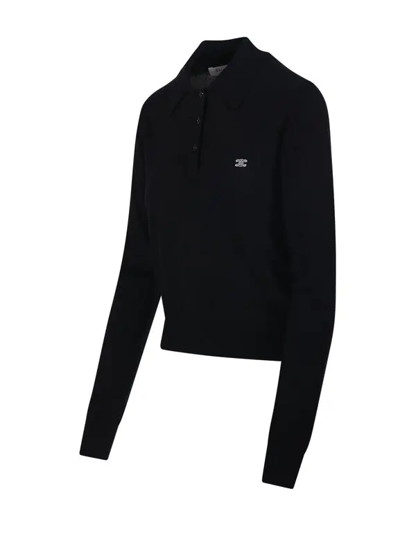 Celine Long Sleeve Fine Cotton Polo Sweater - Black