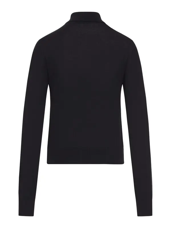 Celine Long Sleeve Fine Cotton Polo Sweater - Black