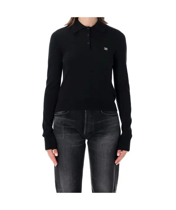 Celine Long Sleeve Fine Cotton Polo Sweater - Black