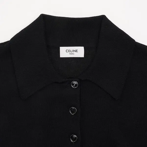 Celine Long Sleeve Fine Cotton Polo Sweater - Black