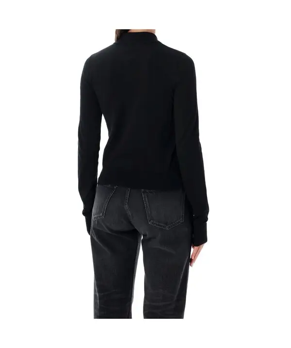 Celine Long Sleeve Fine Cotton Polo Sweater - Black
