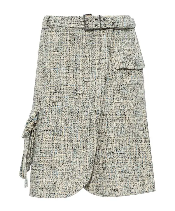 GANNI Belted Mini Tweed Skirt - Gray