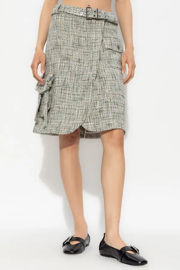 GANNI Belted Mini Tweed Skirt - Gray