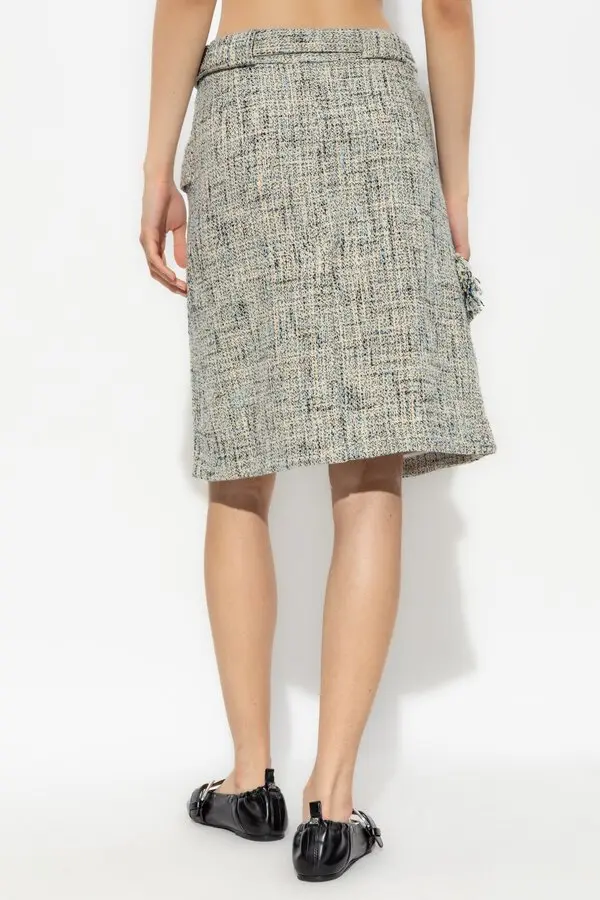 GANNI Belted Mini Tweed Skirt - Gray