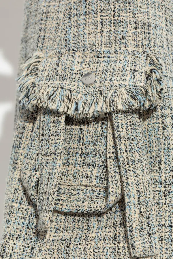 GANNI Belted Mini Tweed Skirt - Gray