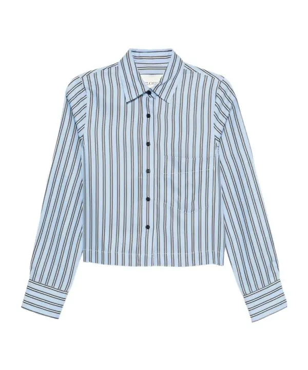 Closed Striped Cropped Shirt - Blue