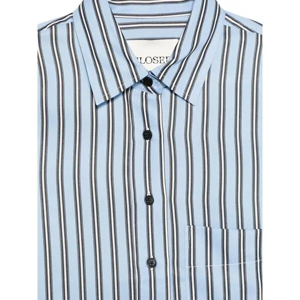 Closed Striped Cropped Shirt - Blue