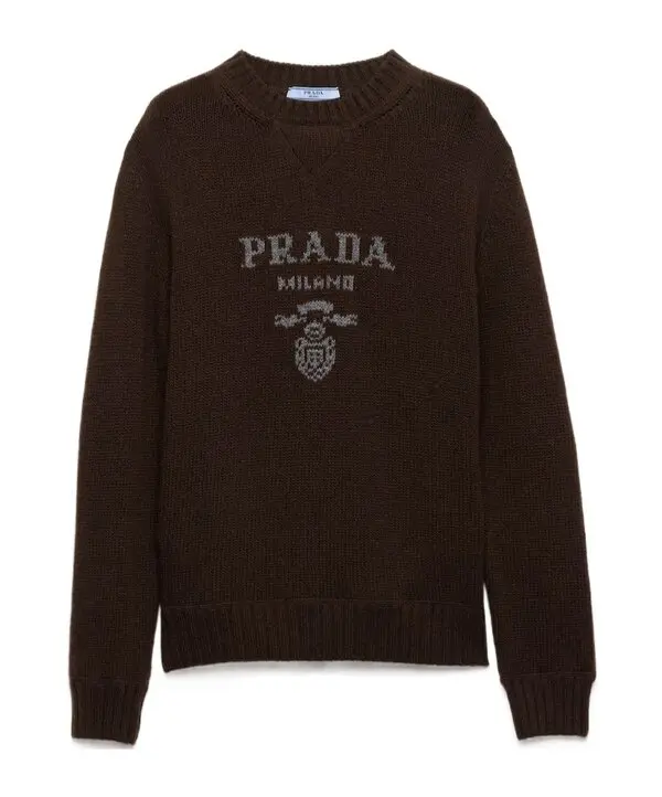 Prada Logo Knitted Round Neck Jumper - Dark Brown