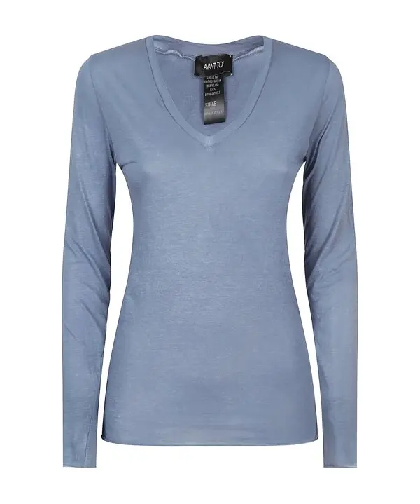 Avant Toi Long Sleeve V-neck Top - Clear Blue