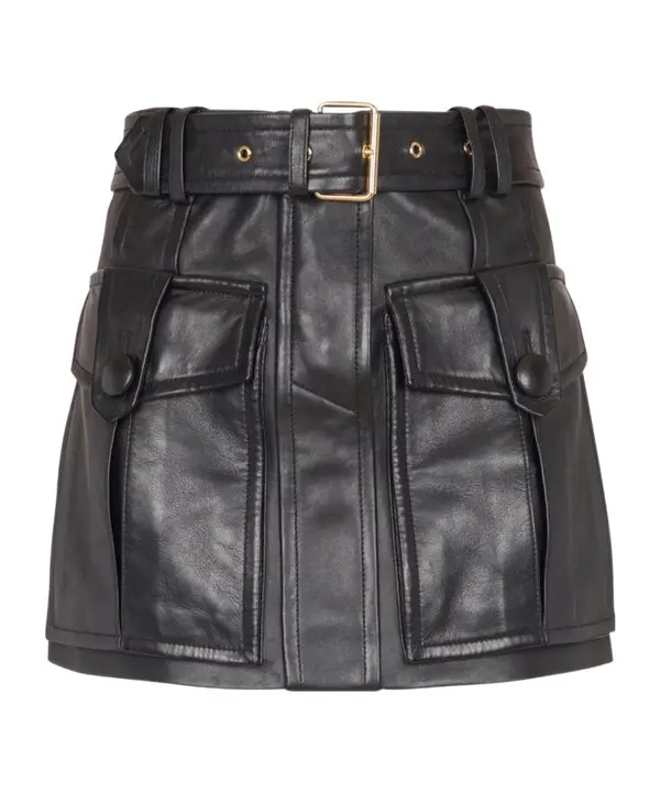Balmain Short Leather Skirt - Black