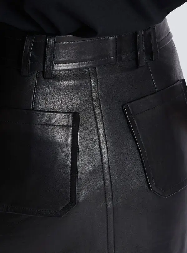 Balmain Leather Belted Bellows Pocket Skirt