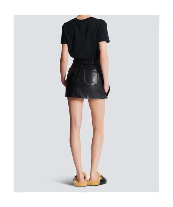 Balmain Leather Belted Bellows Pocket Skirt