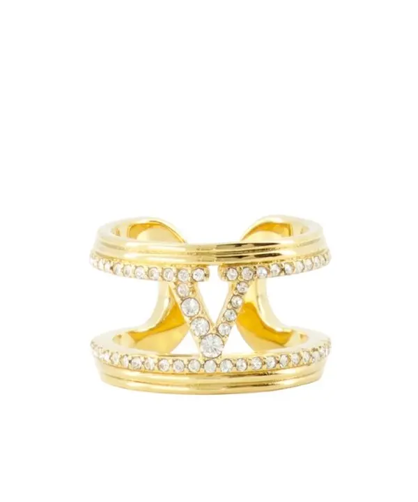 Valentino Garavani Crystal Embellished Logo Ring - Yellow