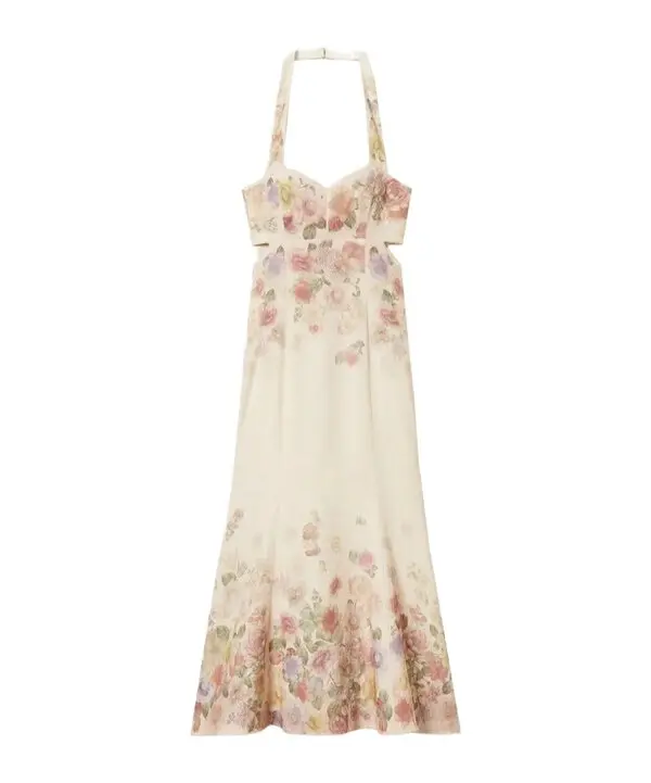 TWINSET Floral Halterneck Long Dress - Nude
