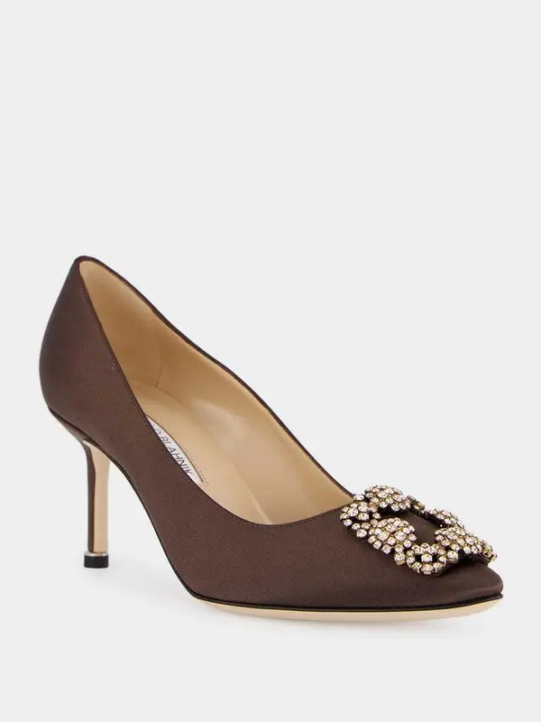 Manolo Blahnik Hangisi Embellished Pumps - Brown