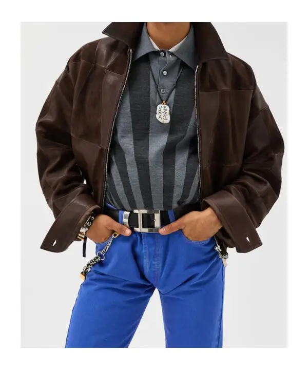 Versace Geometric Panelled Leather Jacket