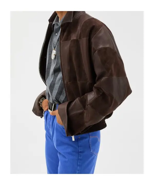 Versace Geometric Panelled Leather Jacket