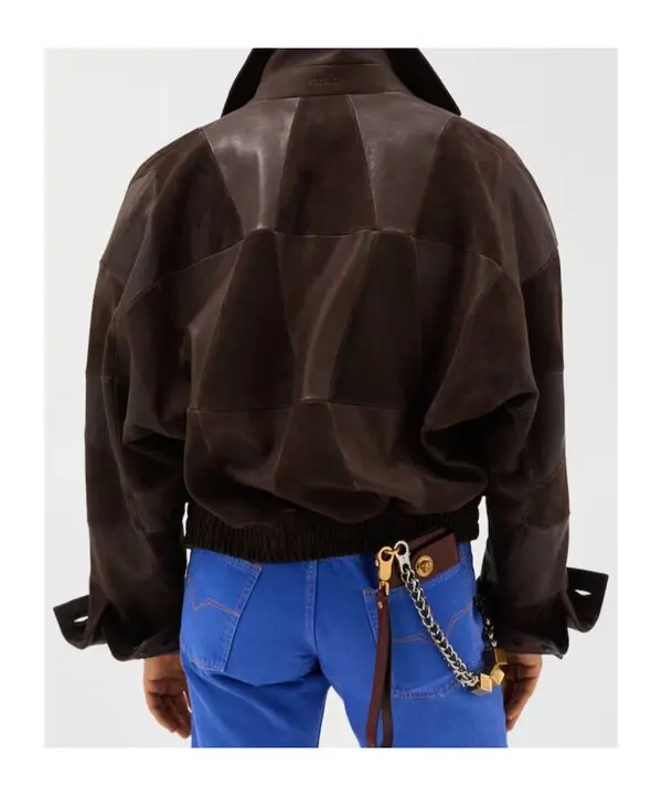 Versace Geometric Panelled Leather Jacket