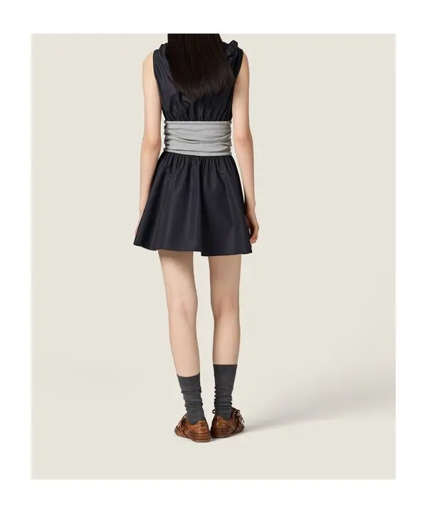 Miu Miu Sleeveless Technical Fabric Dress With Hooded Collar And Belt