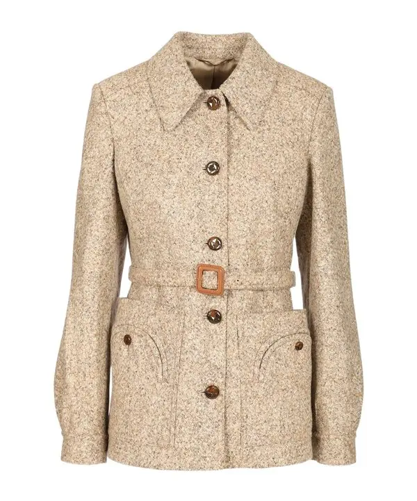 BLAZÉ MILANO Long Sleeved Belted Speckled Jacket - Beige