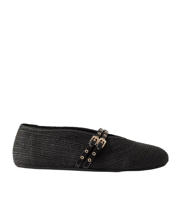 Alaïa Leather-trimmed Raffia Ballet Flats - Black