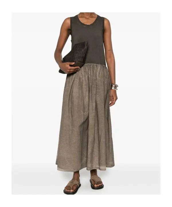 UMA WANG Sleeveless Round Neck Midi Dress With Draped Skirt